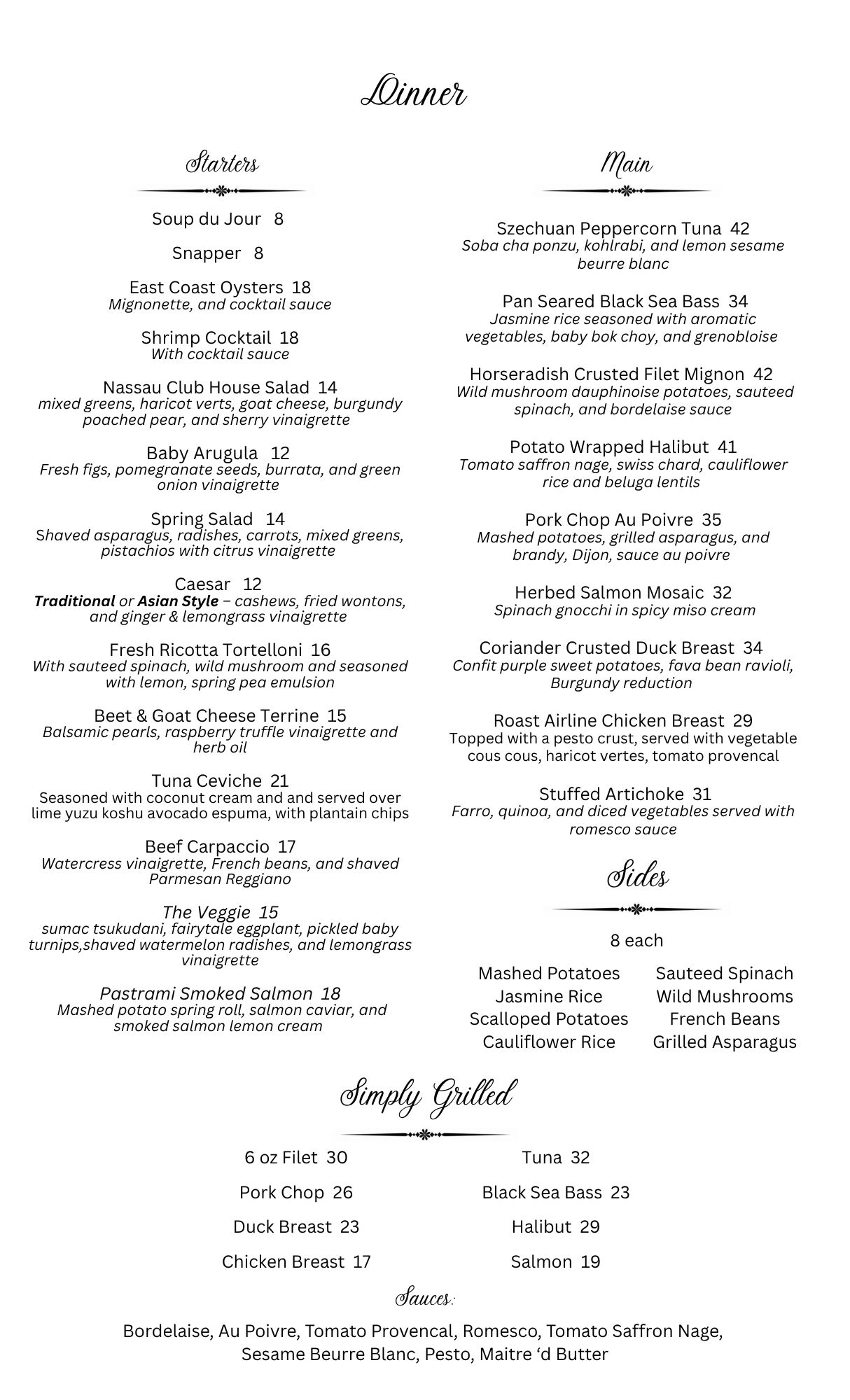 Private Event & Dining Menus - The Nassau Club of Princeton